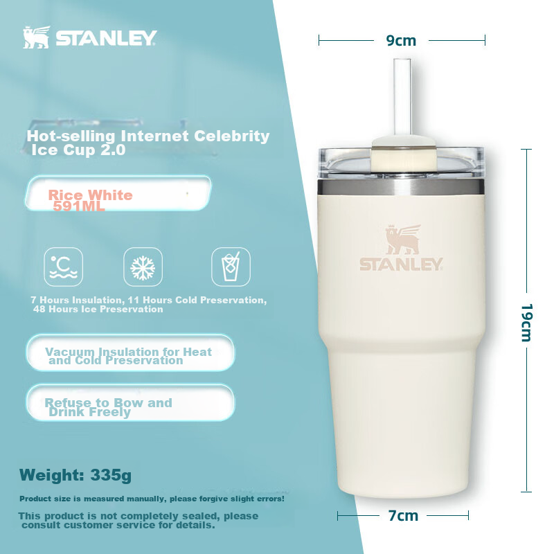 STANLEY Trendy Straw Cup, Water Bottle, Thermos, Large Capacity, for Office And Car Use, Stainless Steel Cup, 591ML, Off-White