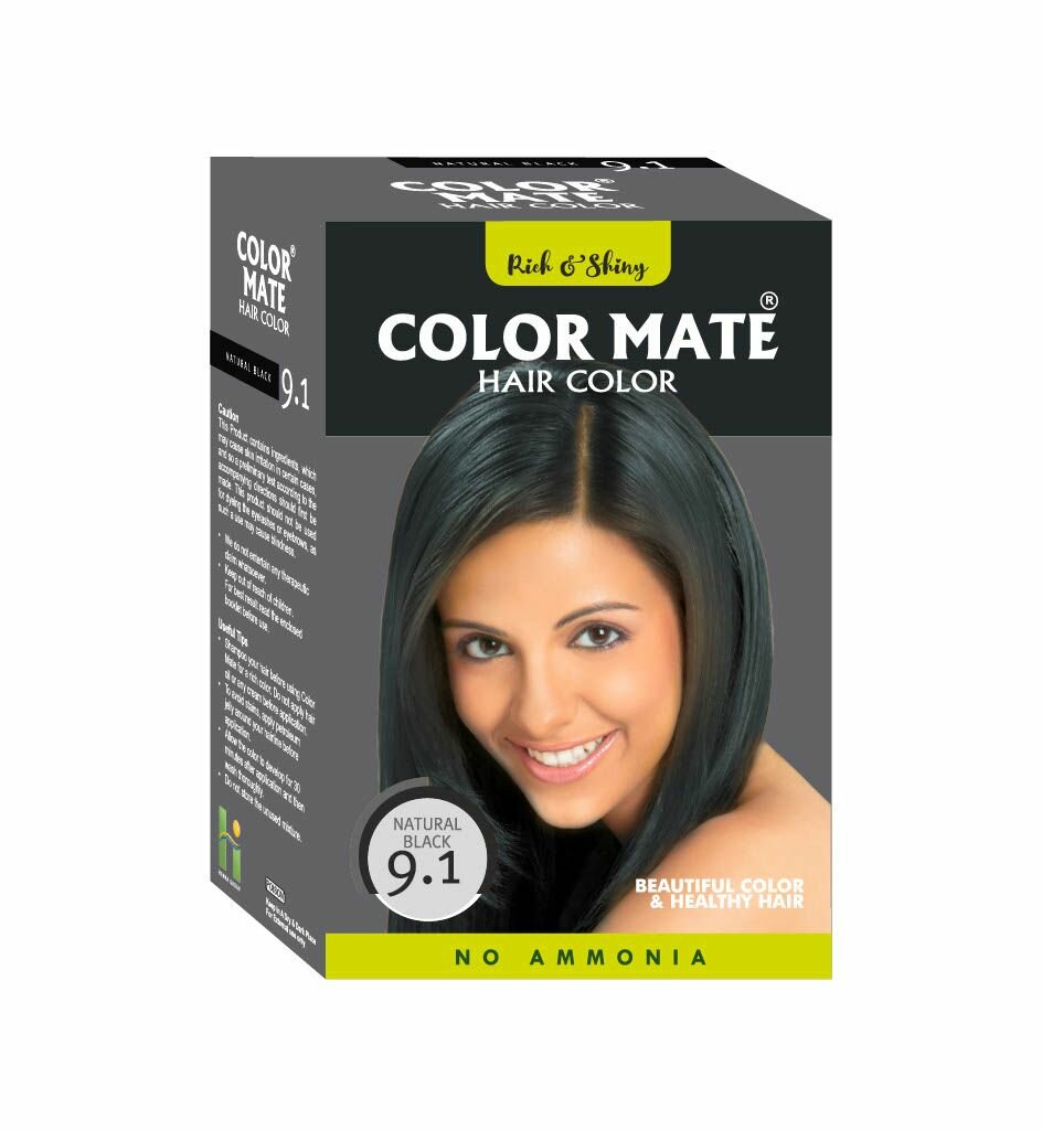 Color Mate Краска для волос, Цвет натуральный Черный Тон 9.1, Без Аммиака (5шт. х 15 г)