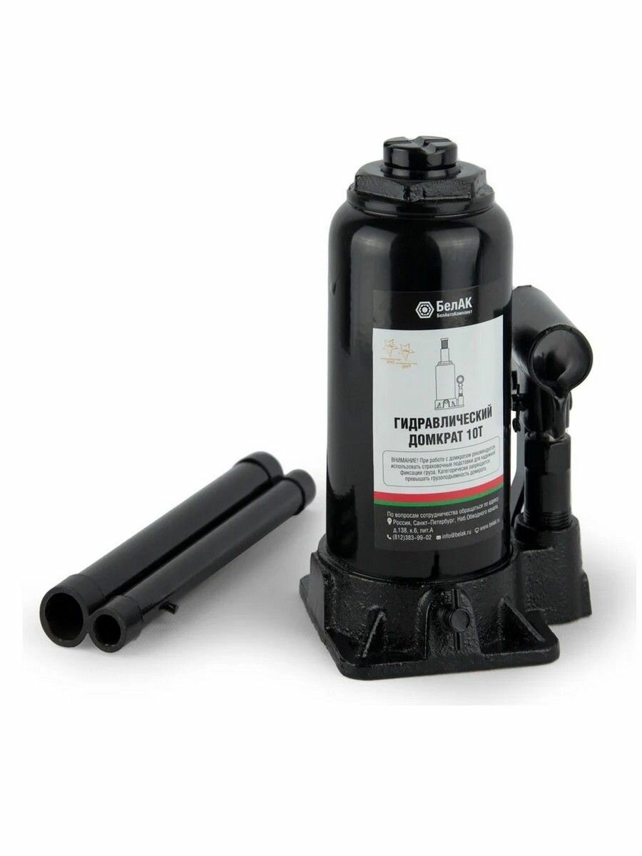 Домкрат БелАК БАК00045, бутылочный, 10т, высота подъема 38,5 см, черный