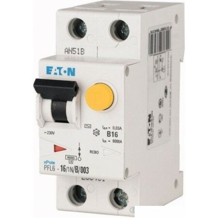 Дифференциальный автомат Eaton PFL6-40/1N/C/003, 1P+N, 40A, хар-ка C, 6kA, 30mA, тип АС, 2M 286471