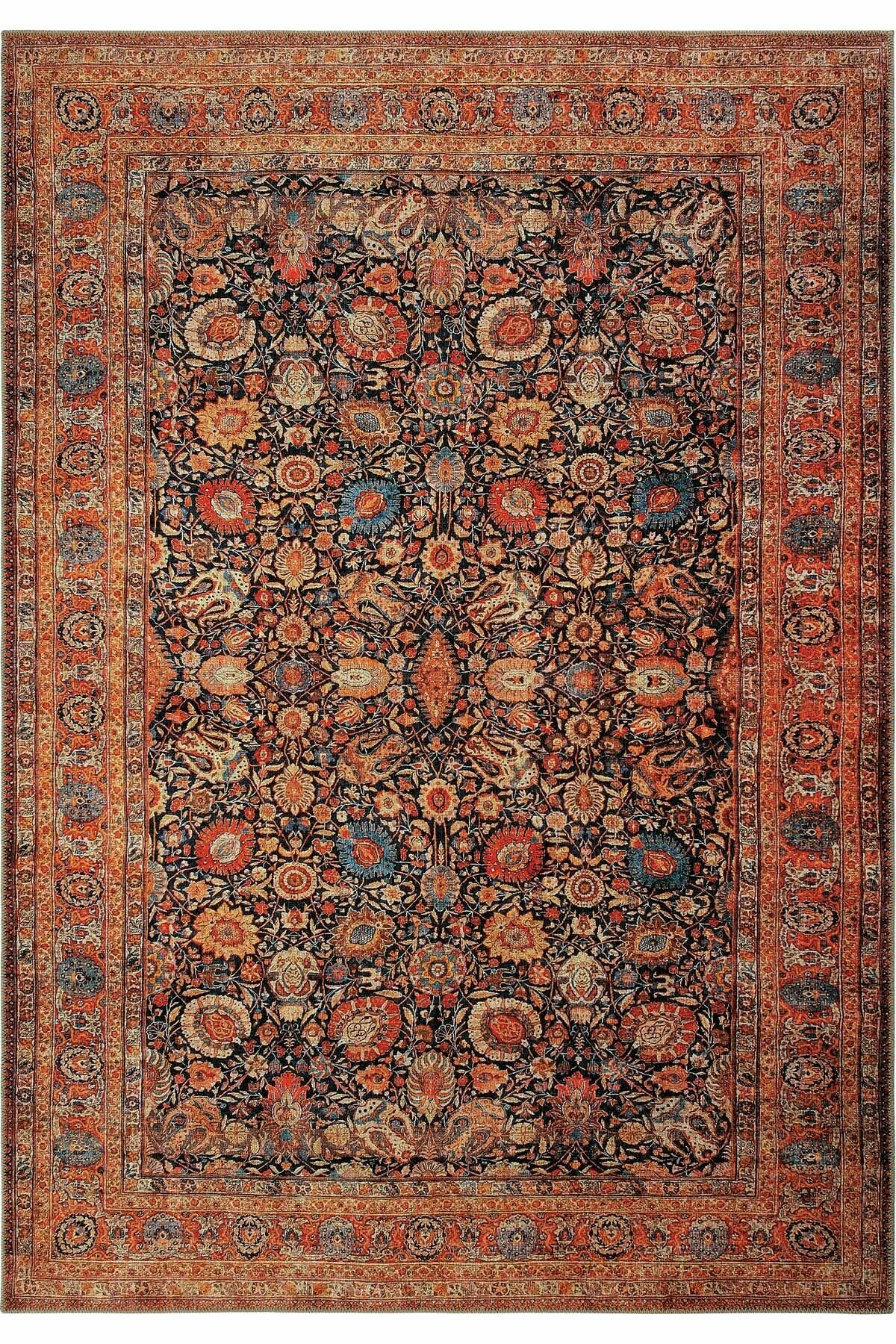 Ковер Cool Hali Private 50-041-TRNC Винтажный ковер 75х150 см с этническим узором цвета шафрановый бархат (терракотовый, синий, бежевый, черный)