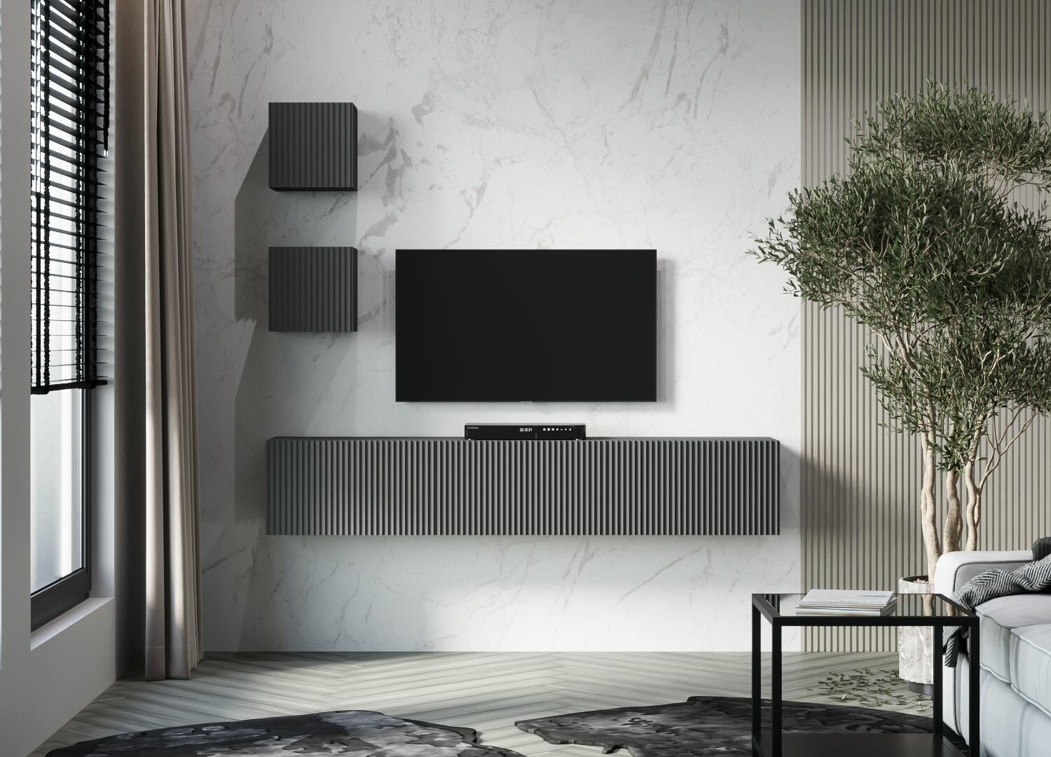 Модульная стенка в гостиную Инфинити, серый графит, 180x33x160см