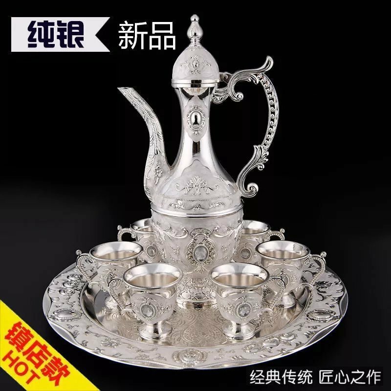 Винный сервиз, серебро 999, набор из 8 предметов