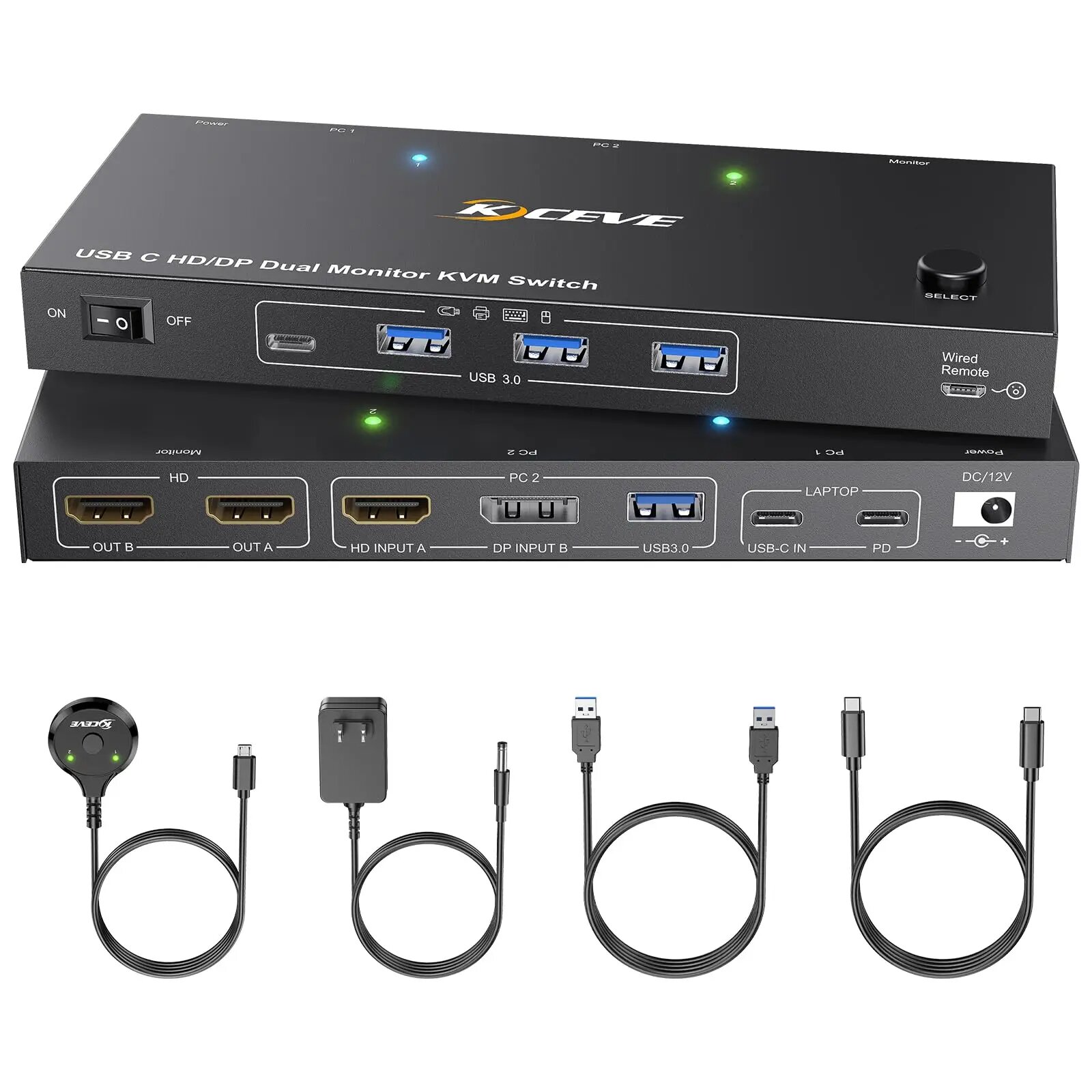 USB C HDMI DP KVM-переключатель 2 монитора 2 компьютера KCEVE 202CHD