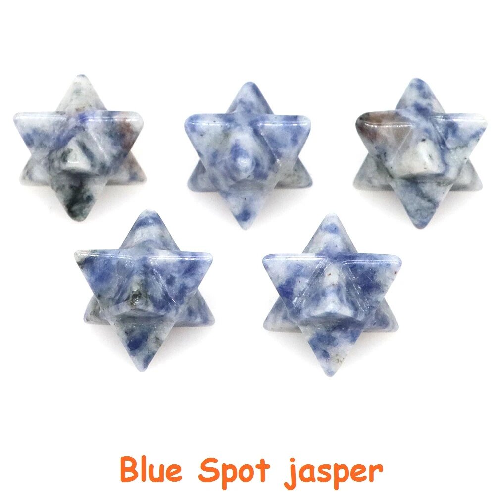 Кристаллы Меркаба Звезды Рейки, набор из 1 штуки Синий, 10 PCS, Blue Spot jasper