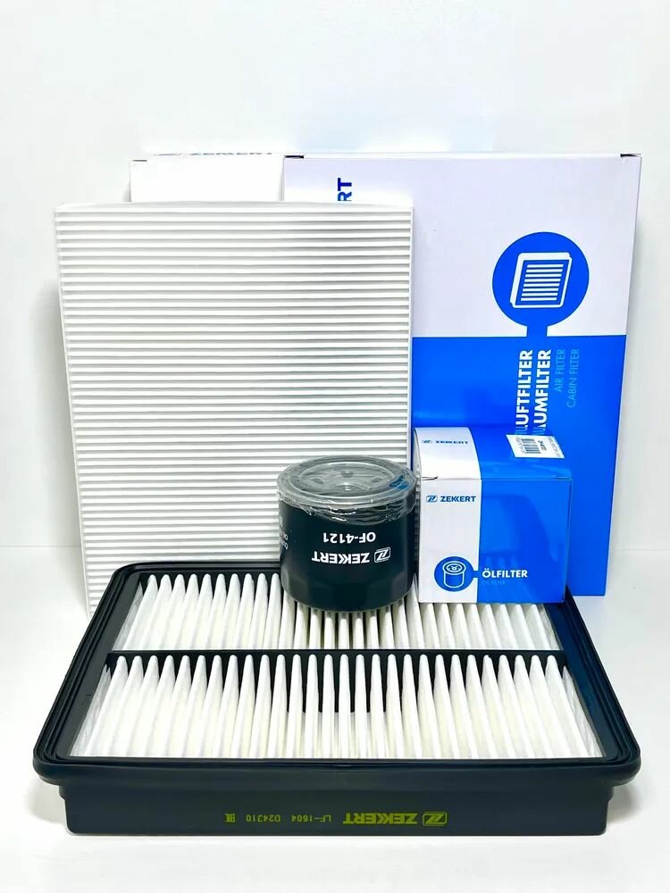 Комплект фильтров Kia Sorento II 2.4 дорест (Киа Соренто 2 2009-2012) фильтр масляный + воздушный + салонный Zekkert