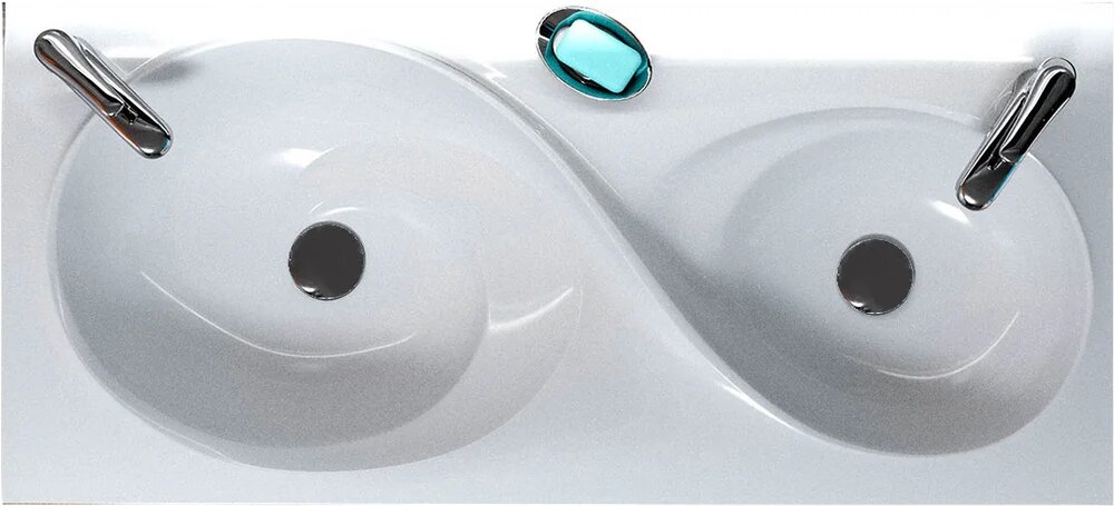 Мебельная раковина Velvex Otto 100 двойная, из искусственного мрамора, раковина для ванной, на 2 смесителя, белая, прямоугольная