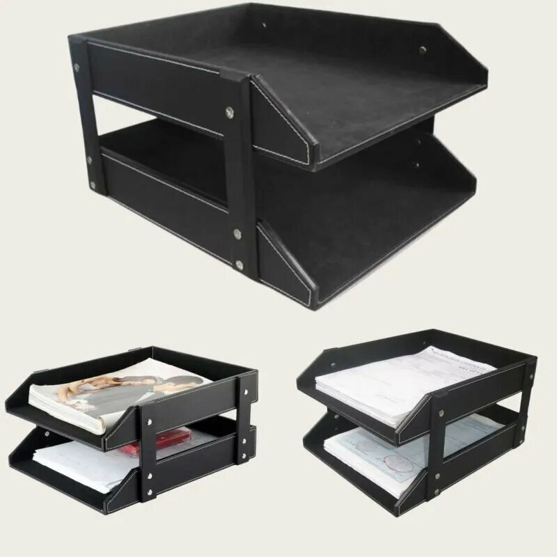 Лоток-органайзер для документов формата А4, двухслойный стол, подставка бумаги из искусственной кожи