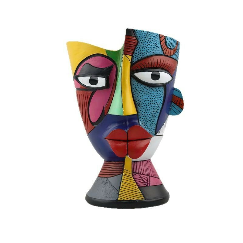 Абстрактный красочный цветочный горшок из смолы, креативные кашпо в форме лица, декоративный цветочный горшок в стиле современного искусства для использования в помещении, на открытом воздухе, на балконе, в саду, на патио, в прихожей, суккулентный цв