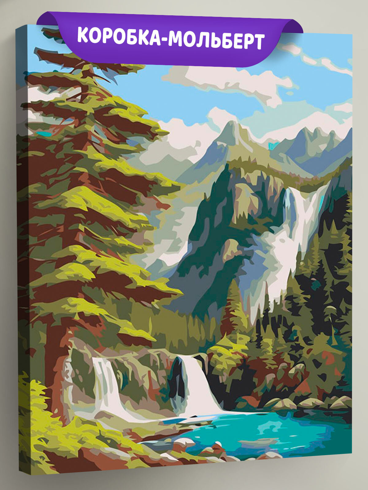 Картина по номерам на холсте с подрамником "Природа: Пейзаж с горным водопадом в лесу", Раскраска 40х50 см, Лес Лето