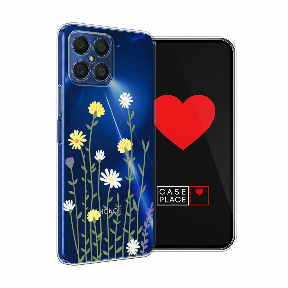 Чехол на Honor X8 / Хуавей X8 с принтом "Пучок полевых цветов", прозрачный — фото 1
