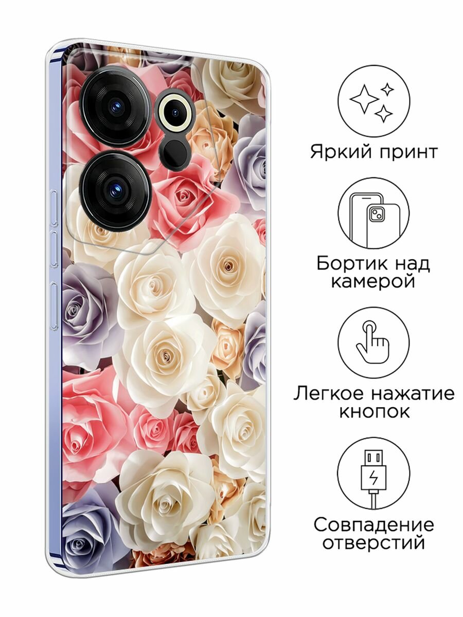 Чехол на Tecno Camon 20 Premier / Текно Камон 20 Премьер с принтом "Пастельные розы" — фото 1