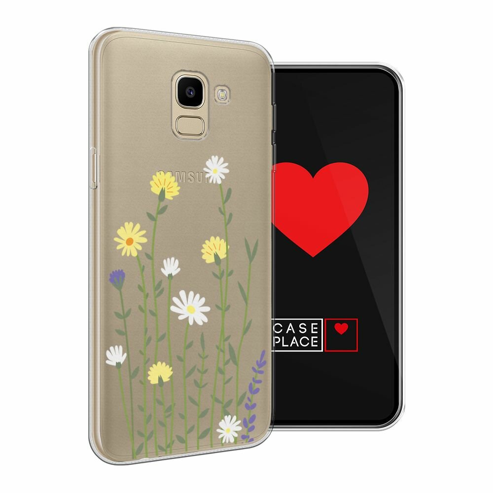 Чехол на Samsung Galaxy J6 2018 / Самсунг Галакси Джей 6 2018 с принтом "Пучок полевых цветов", прозрачный — фото 1
