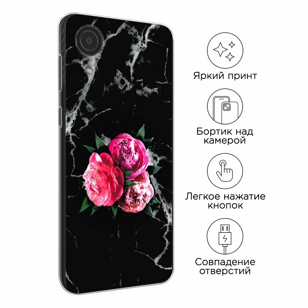 Чехол на Samsung Galaxy A03 Core / Самсунг Галакси А03 Core с принтом "Букет на черном мраморе" — фото 1
