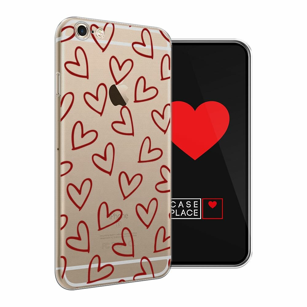 Чехол на Apple iPhone 6 Plus/6S Plus / Айфон 6 Плюс с принтом "Little hearts doodles 2 - 14 февраля", прозрачный — фото 1