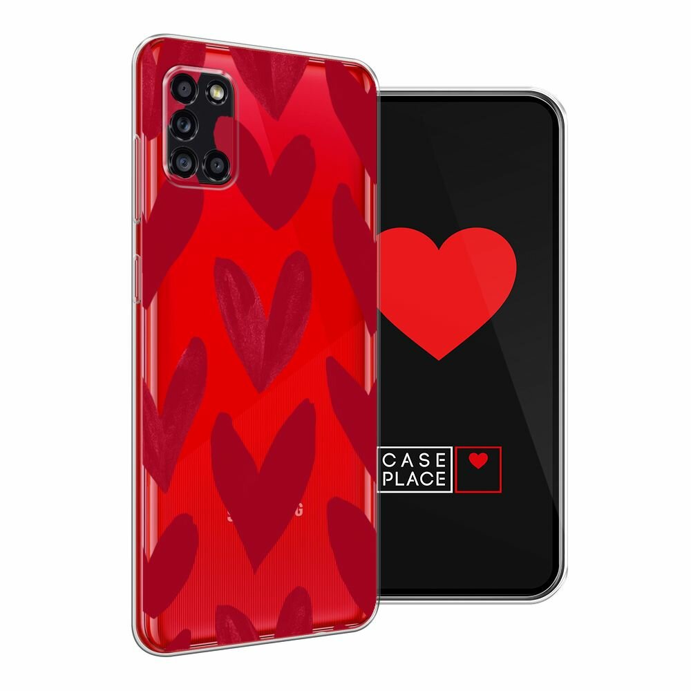 Чехол на Samsung Galaxy A31 / Самсунг Галакси А31 с принтом "Красные сердечки рисунок - 14 февраля", прозрачный — фото 1