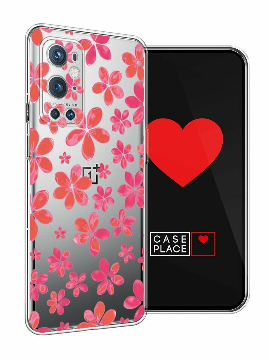 Чехол на OnePlus 9 Pro / ВанПлас 9 Про с принтом "Росыпь ярких цветов", прозрачный — фото 1