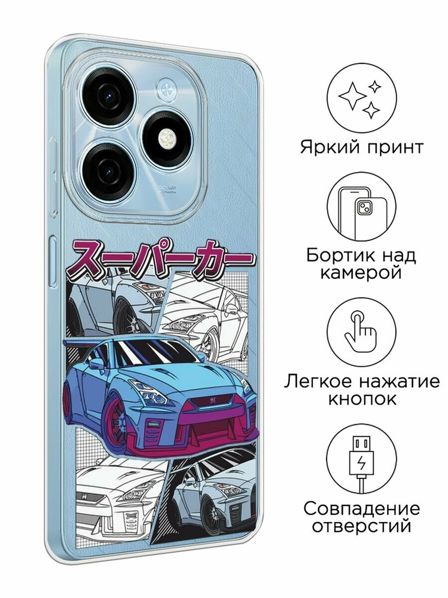 Чехол на Tecno Spark 20 / Текно Спарк 20 с принтом "JDM коллаж", прозрачный — фото 1