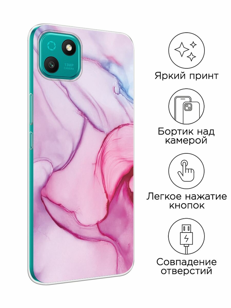 Чехол на Wiko T10 / Вико Т10 с принтом "Розовые мраморные разводы" — фото 1