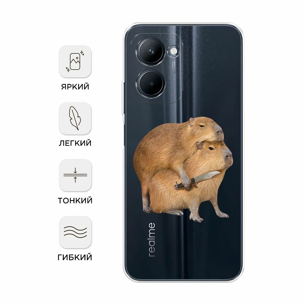 Чехол на Realme C33 / Реалми С33 с принтом "Капибара с ножом", прозрачный — фото 1
