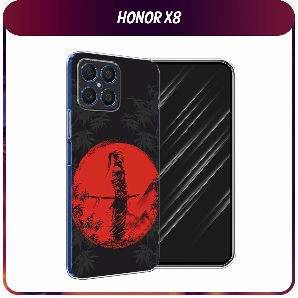 Чехол на Honor X8 / Хуавей X8 с принтом "Самурай на красном фоне"