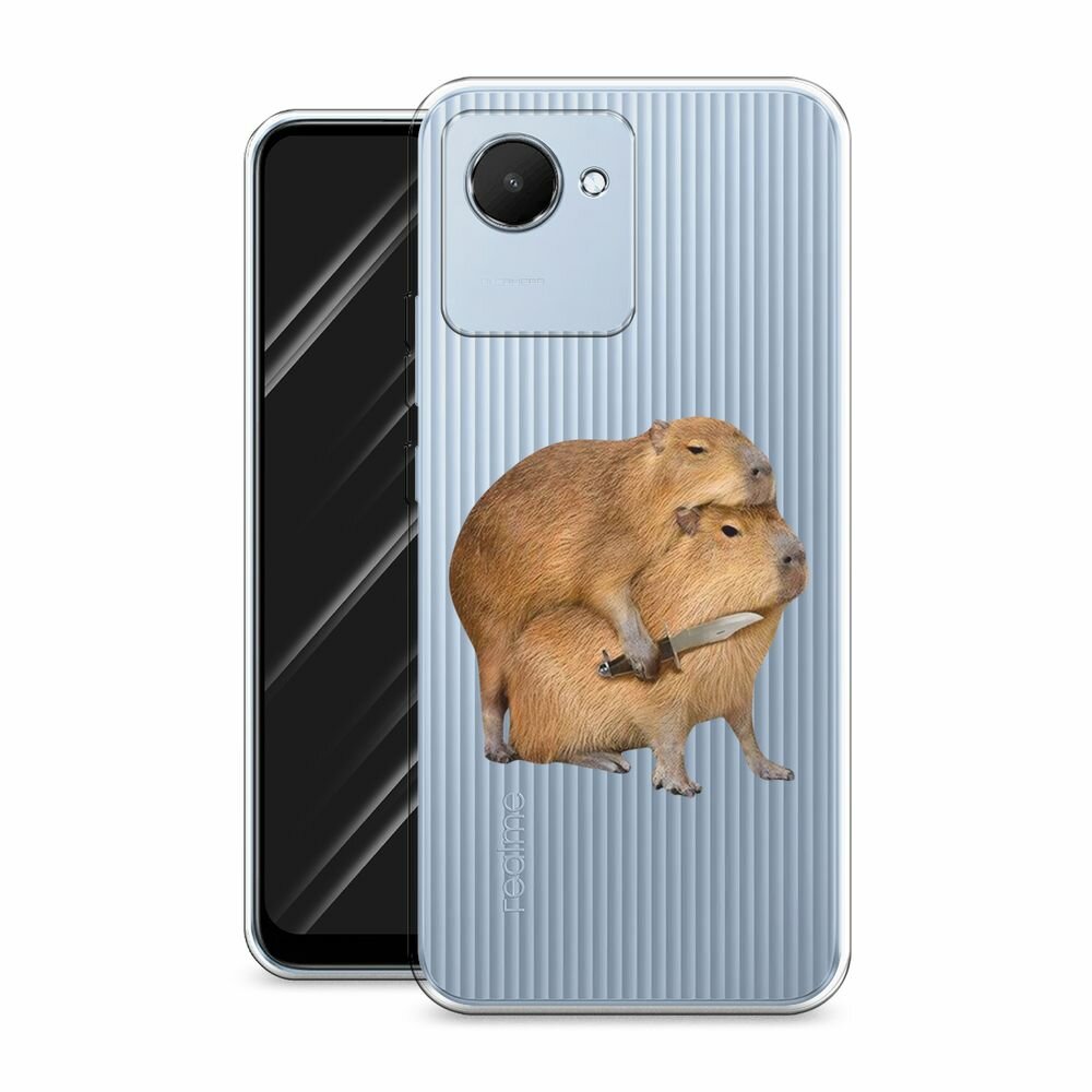 Чехол на Realme C30 / Реалми C30 с принтом "Капибара с ножом", прозрачный — фото 1