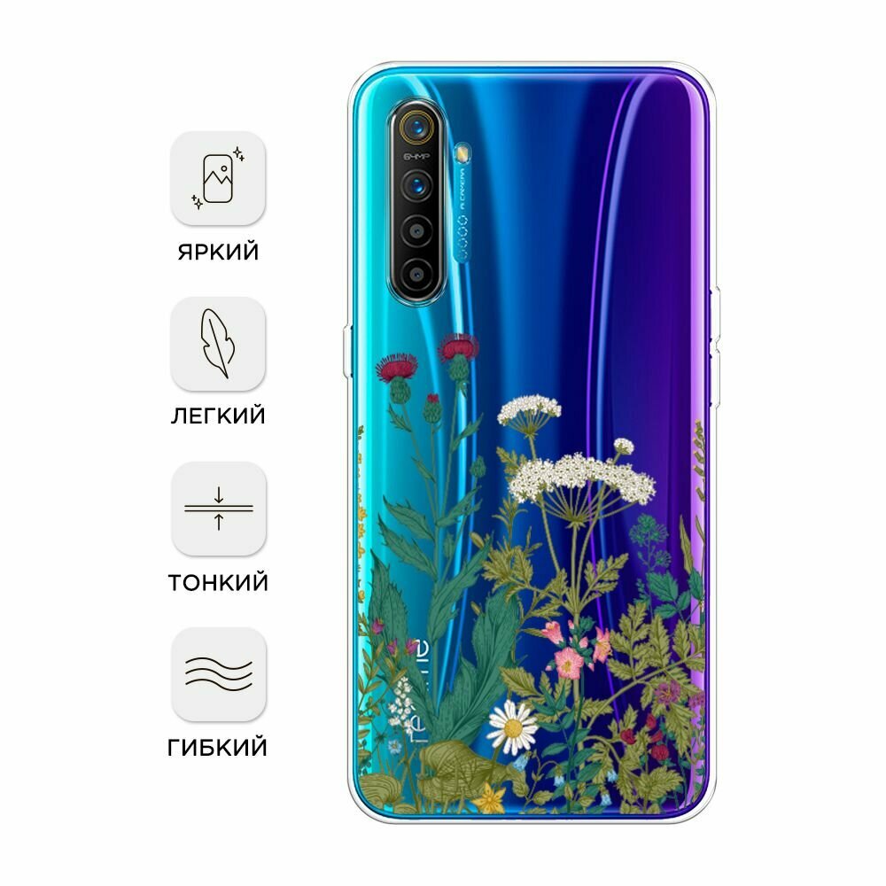 Чехол на Realme XT / Реалми XT с принтом "Дикие полевые цветы", прозрачный — фото 1
