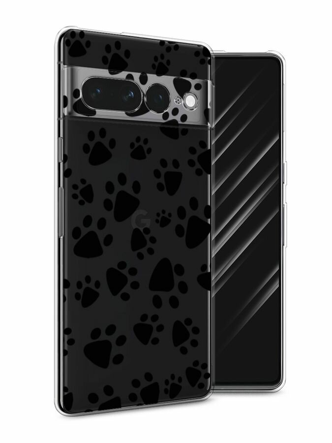 Чехол на Google Pixel 7 Pro / Гугл Пиксель 7 Про с принтом Лапки черные, прозрачный