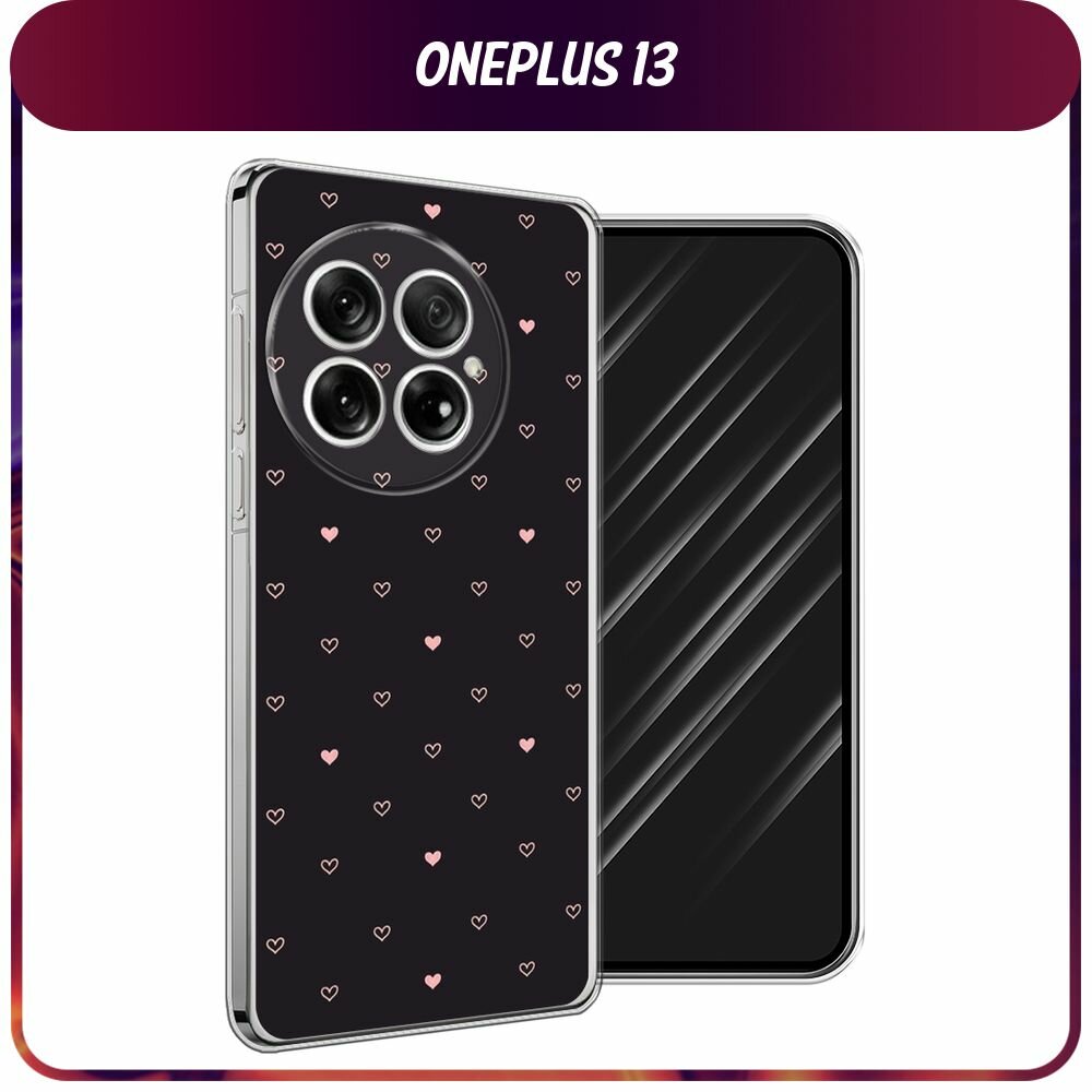 Чехол на OnePlus 13 / Ван Плас 13 с принтом "Черный фон и сердечки"