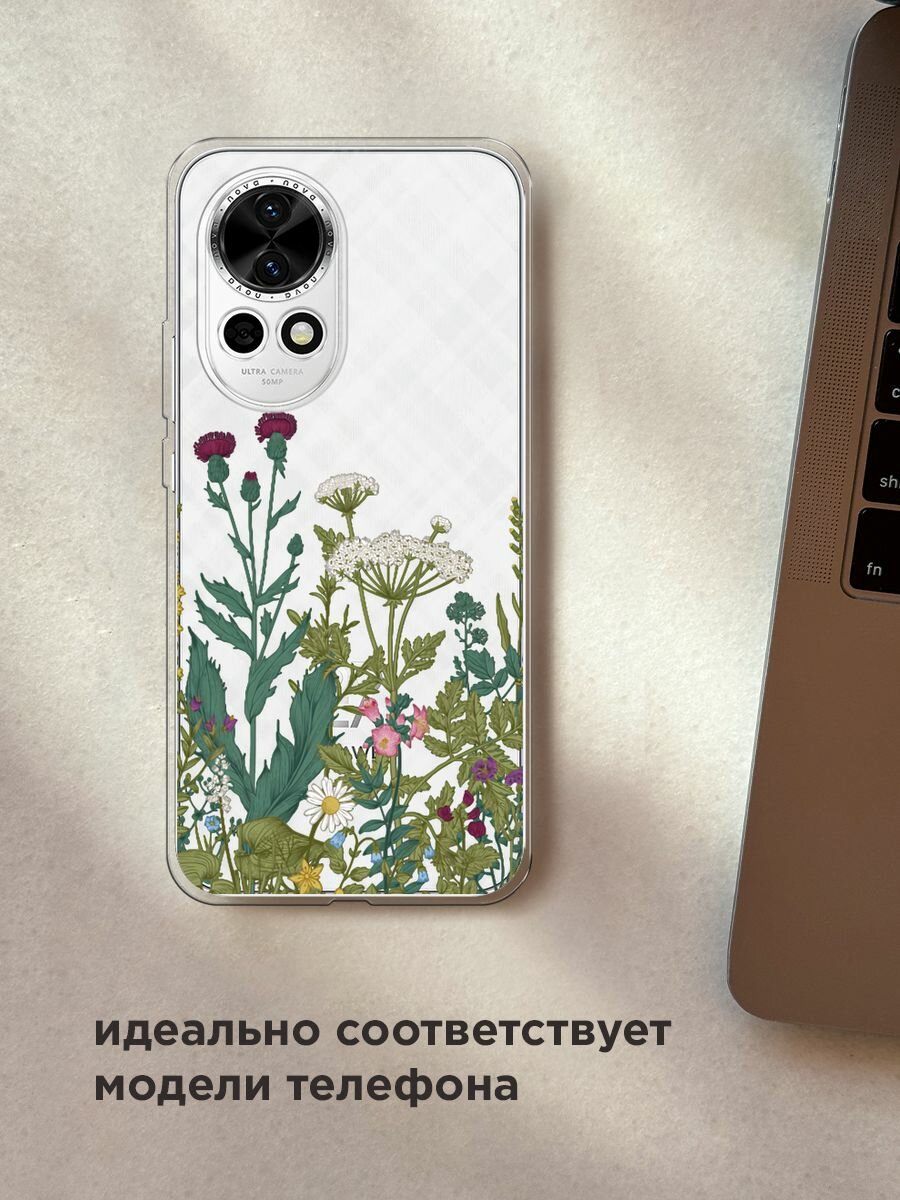 Чехол на Huawei Nova 12/Nova13 / Хуавей Нова 12/Нова 13 с принтом "Дикие полевые цветы", прозрачный — фото 1