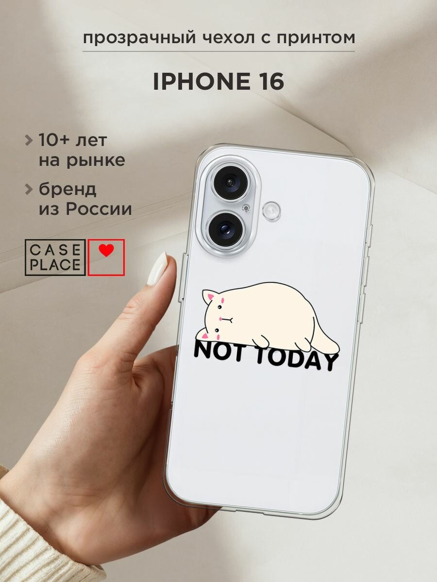 Чехол на Apple iPhone 16 / Айфон 16 с принтом "Cat not today", прозрачный