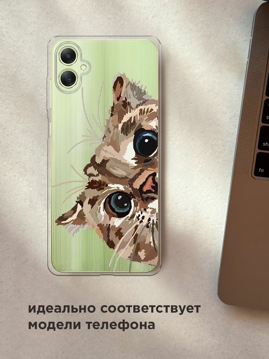 Чехол на Samsung Galaxy A06 / Самсунг Галакси А06 с принтом "Любопытный кот", прозрачный — фото 1