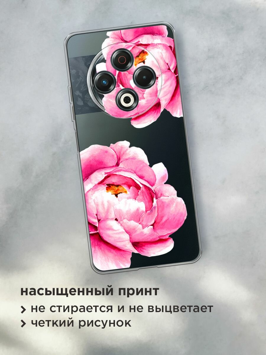 Чехол на Tecno Spark 30 / Текно Спарк 30 с принтом "Open peonies", прозрачный — фото 1