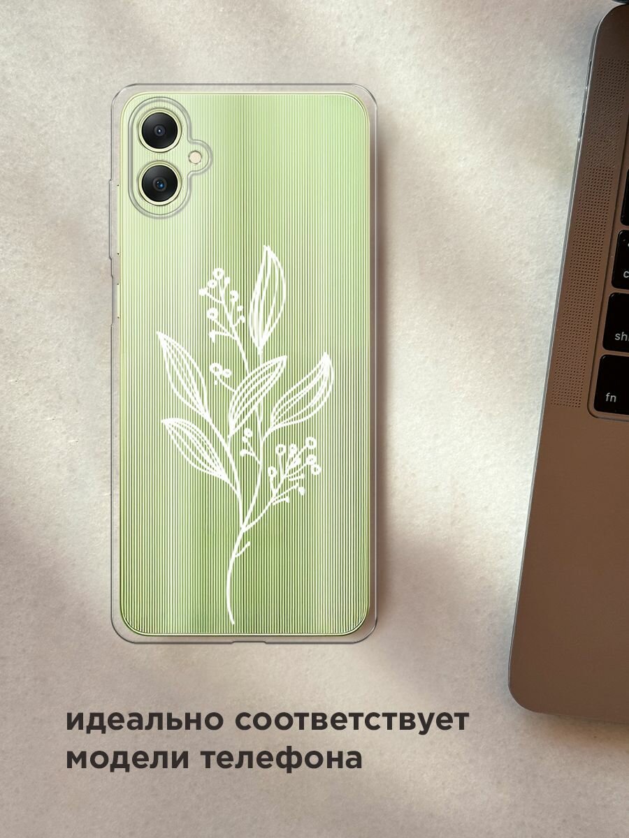Чехол на Samsung Galaxy A06 / Самсунг Галакси А06 с принтом "Ветка с листочками и цветами", прозрачный — фото 1