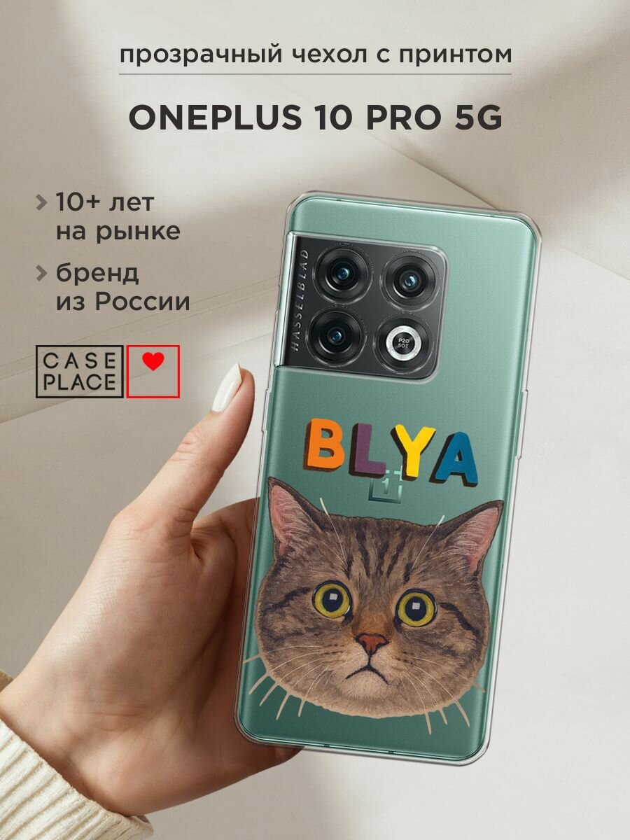 Чехол на OnePlus 10 Pro / ВанПлас 10 Про с принтом "Серый котик", прозрачный