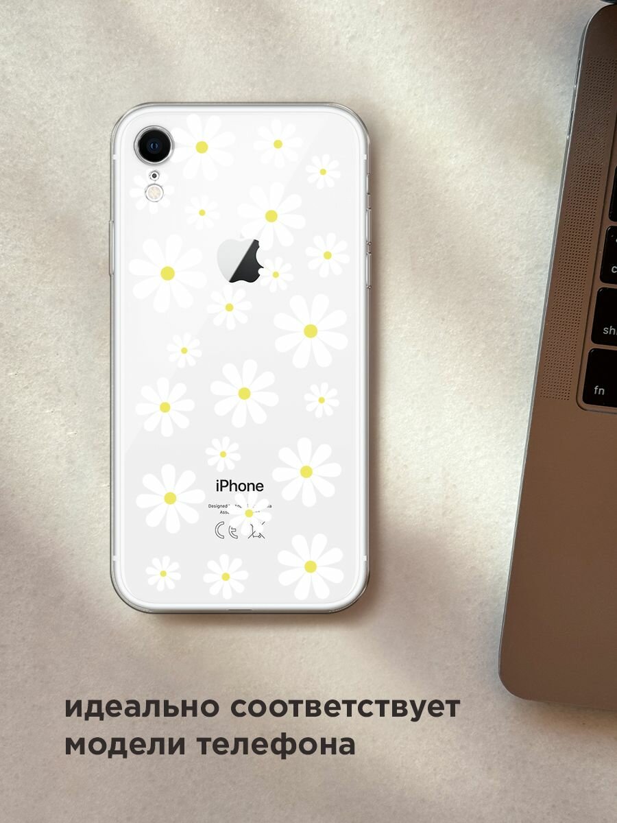 Чехол на Apple iPhone XR / Айфон XR с принтом "Большие ромашки", прозрачный — фото 1