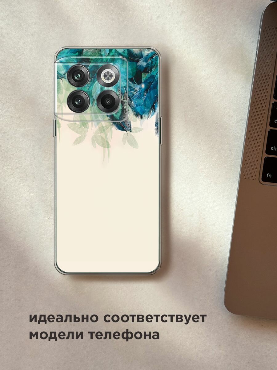 Чехол на OnePlus 10T / Ван плюс 10T с принтом Перья голубого цвета — фото 1