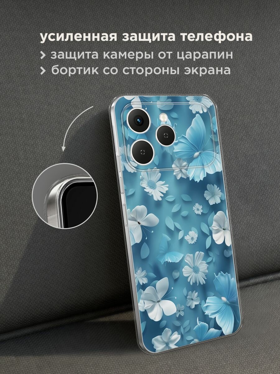 Чехол на Tecno Spark 40 / Текно Спарк 40 с принтом "Голубые глазурные цветы" — фото 1