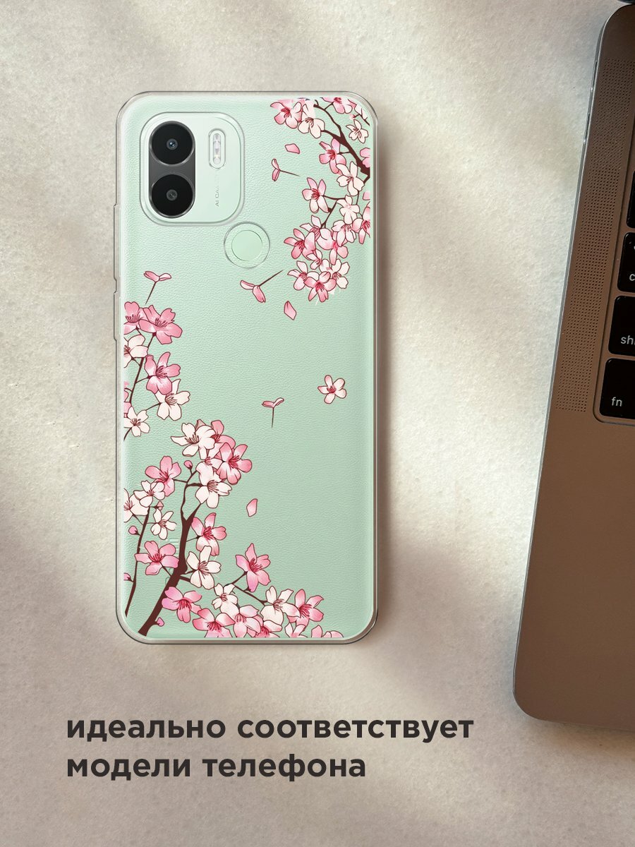 Чехол на Xiaomi Redmi A1+/Redmi A2+/Poco C51/C50 / Редми A1+ с принтом "Ветви сакуры 1", прозрачный — фото 1