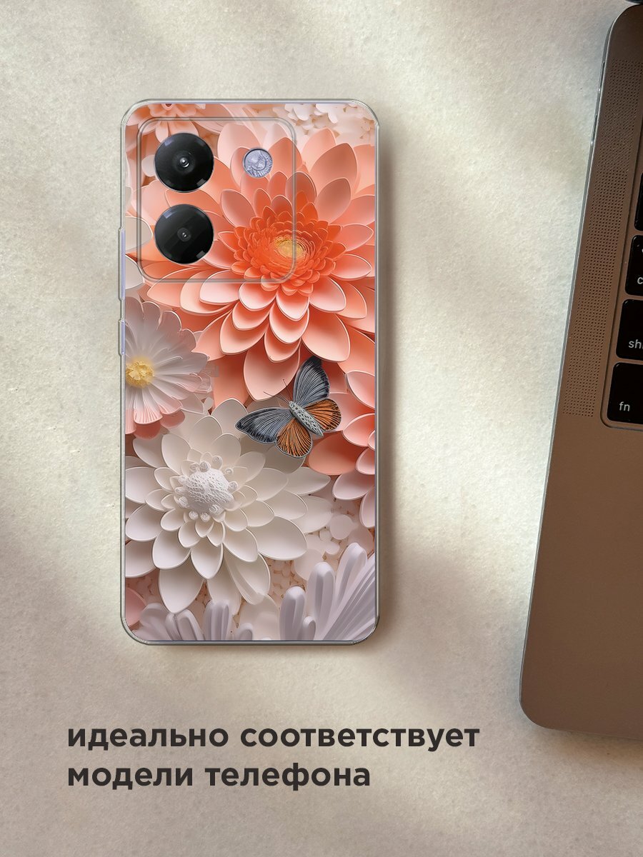 Чехол на Poco M7 Pro / Поко М7 Про с принтом "Бумажные цветы" — фото 1