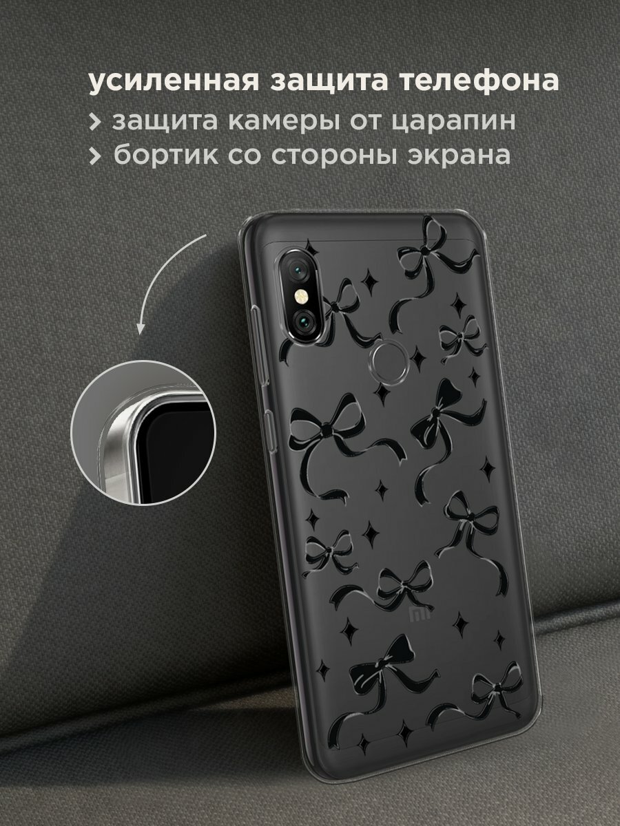 Чехол на Xiaomi Redmi Note 6 Pro / Сяоми Редми Нот 6 Про с принтом "Милые чёрные бантики 4" — фото 1
