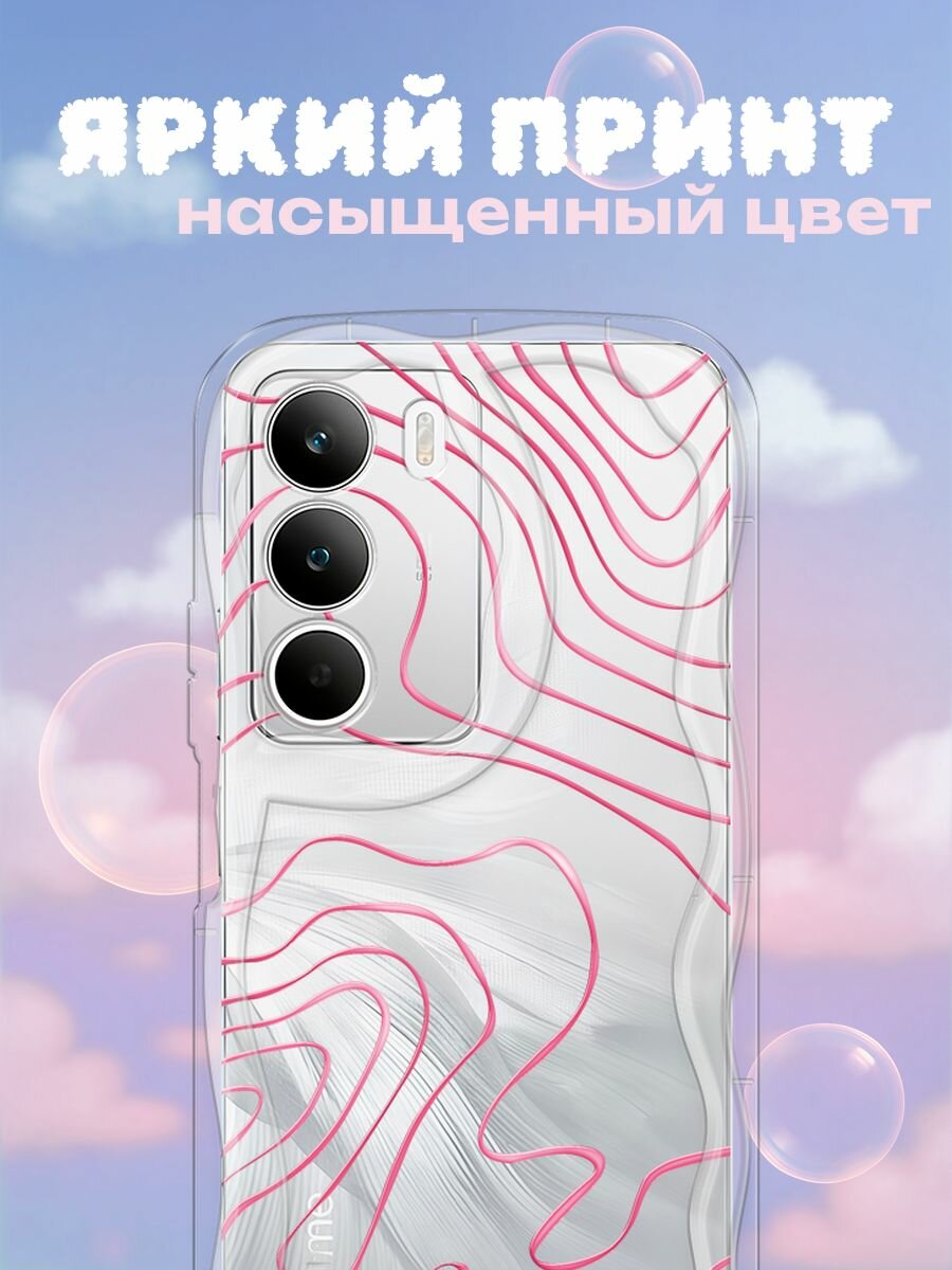 Чехол на Realme C71/P3 Lite 4G / Реалми С71/P3 Лайт 4G/P3 Лайт 4G с принтом Розовые волны, прозрачный — фото 1