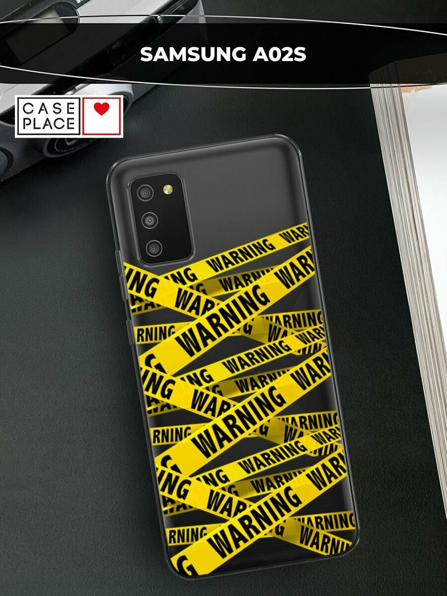 Чехол на Samsung Galaxy A02s / Самсунг Галакси A02s с принтом "Warning!", прозрачный