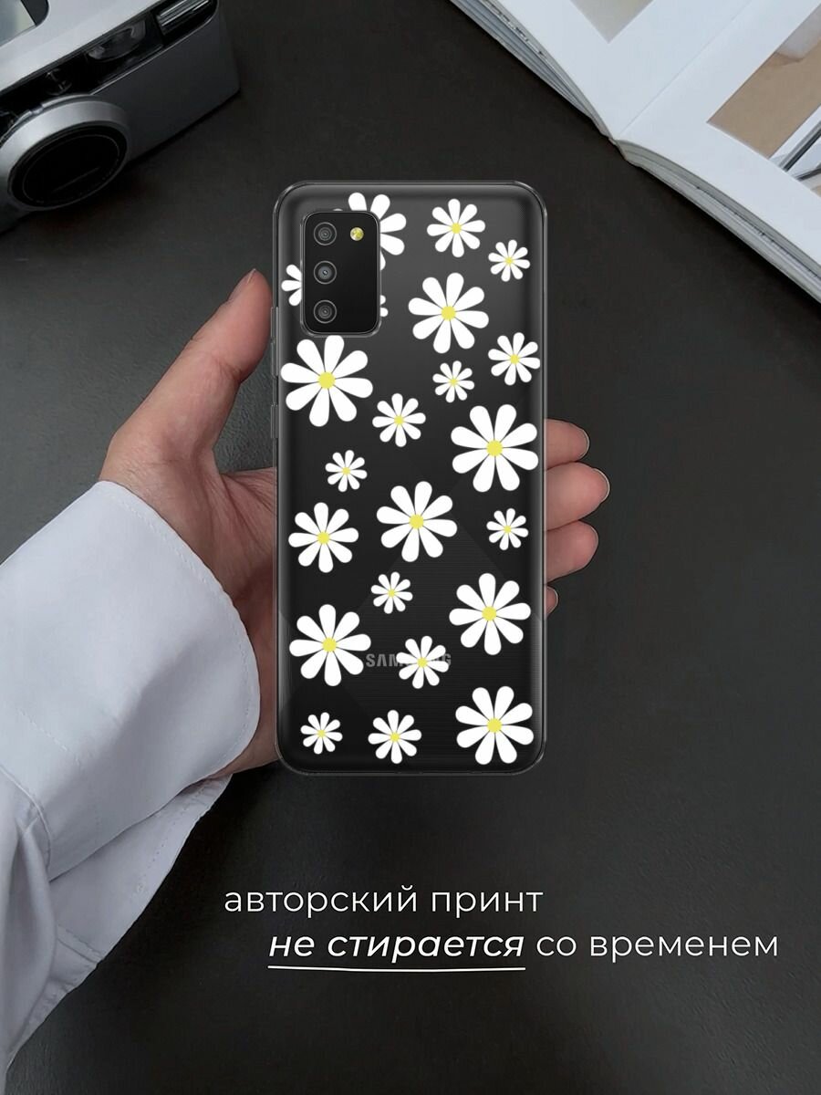 Чехол на Samsung Galaxy A02s / Самсунг Галакси A02s с принтом "Большие ромашки", прозрачный — фото 1