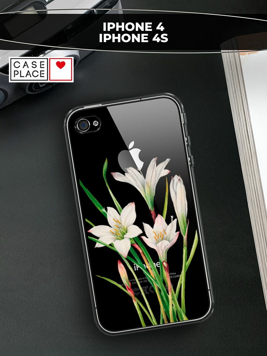 Чехол на Apple iPhone 4/4S / Айфон 4/4S с принтом "White lily", прозрачный