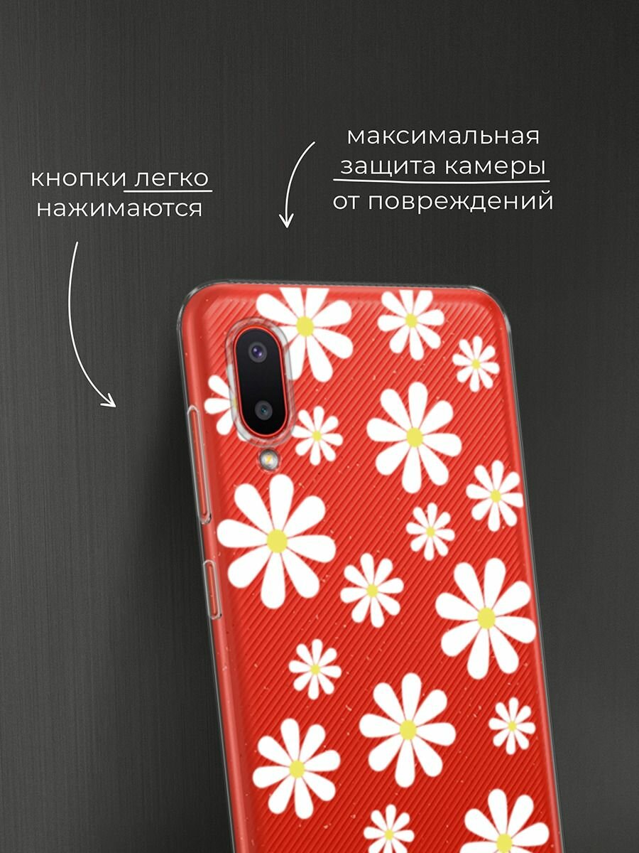 Чехол на Samsung Galaxy A02 / Самсунг Галакси А02 с принтом "Большие ромашки", прозрачный — фото 1