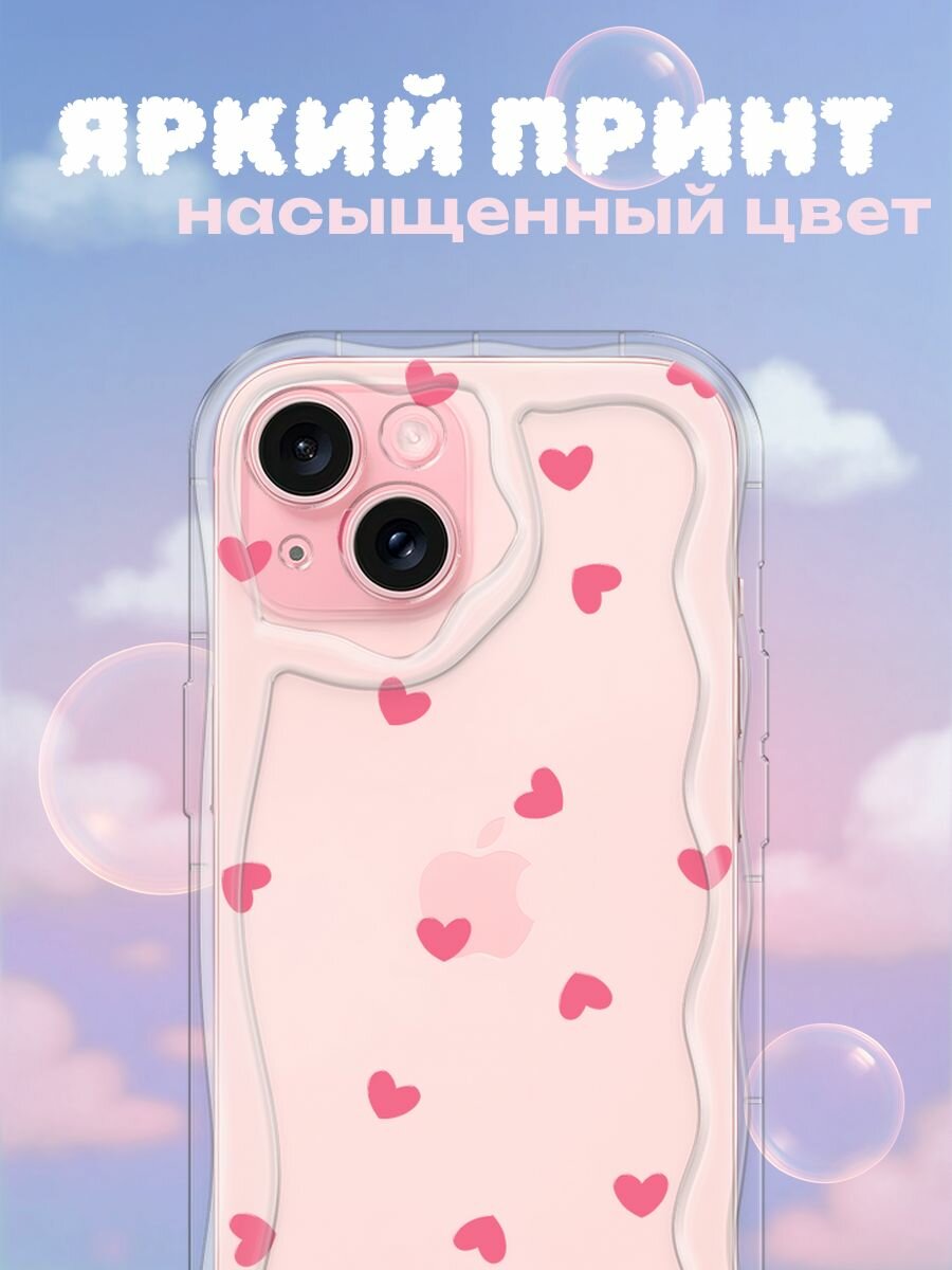 Чехол на Apple iPhone 15 / Айфон 15 с принтом Паттерн розовые сердечки — фото 1