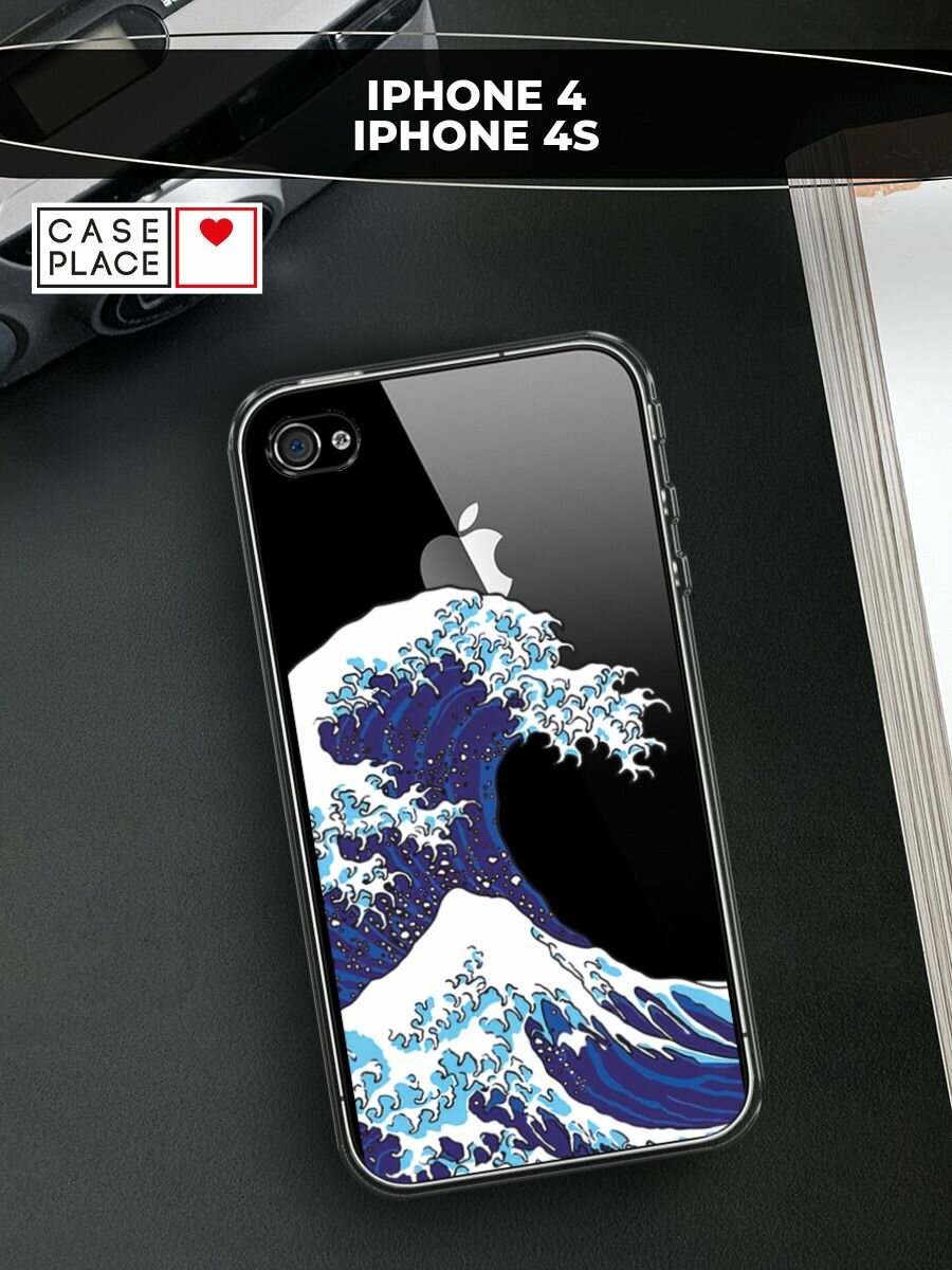 Чехол на Apple iPhone 4/4S / Айфон 4/4S с принтом "Волна над Фудзи", прозрачный