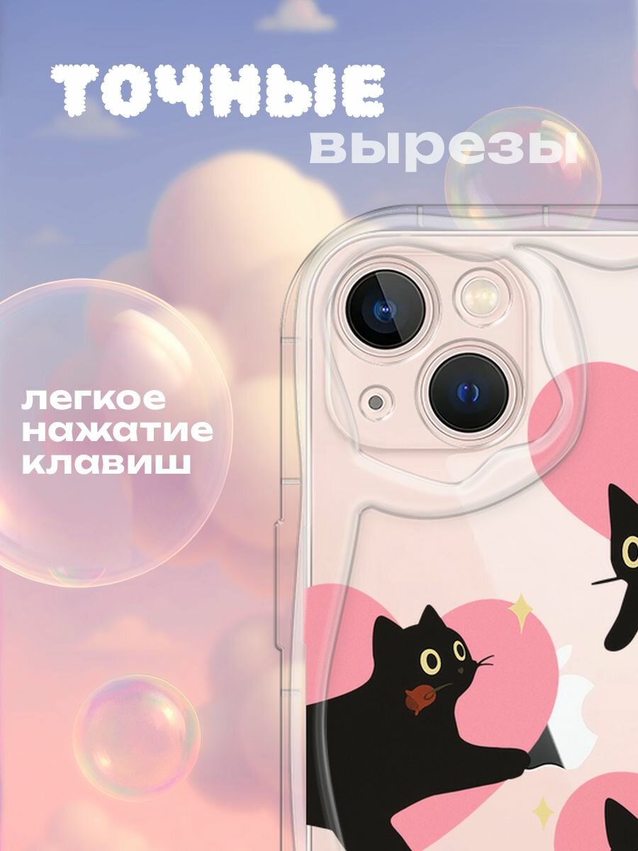 Чехол на Apple iPhone 13 / Айфон 13 с принтом "Котики с розой" — фото 1
