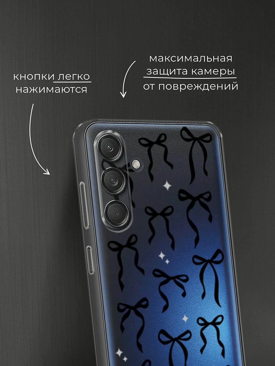 Чехол на Samsung Galaxy M55 / Самсунг M55 с принтом "Black bows", прозрачный — фото 1